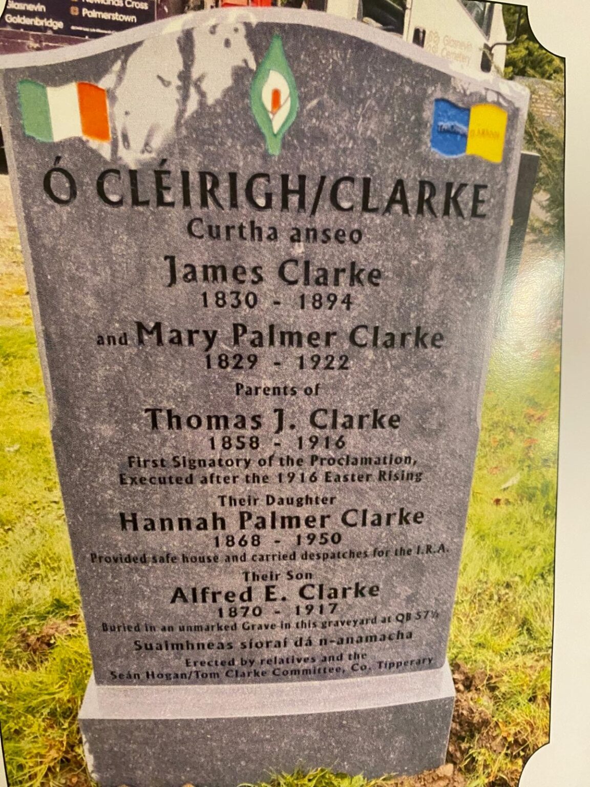 CLARKE GRAVESTONE UNVEILED IN GLASNEVIN – History Ireland